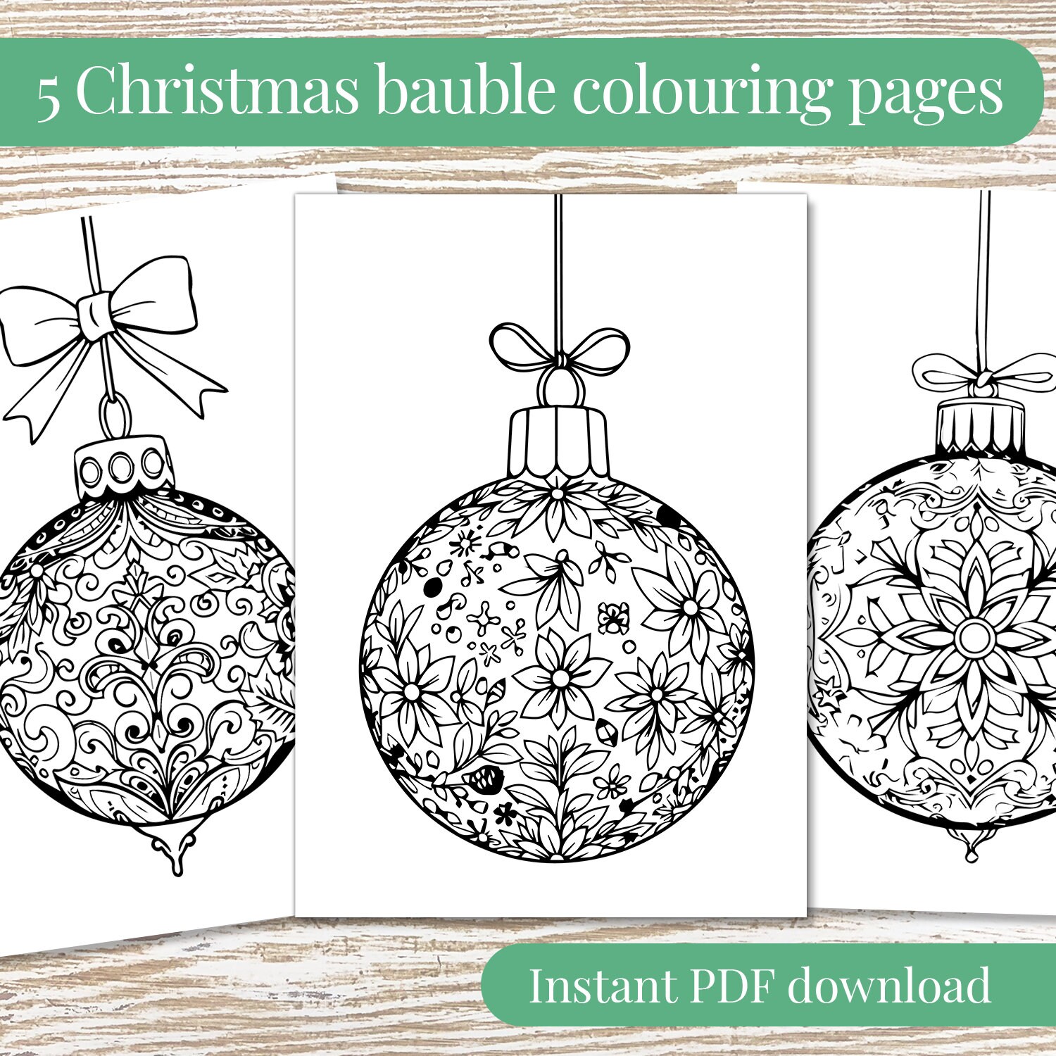 5 Printable Christmas Bauble Colouring Sheets, Christmas Holiday ...