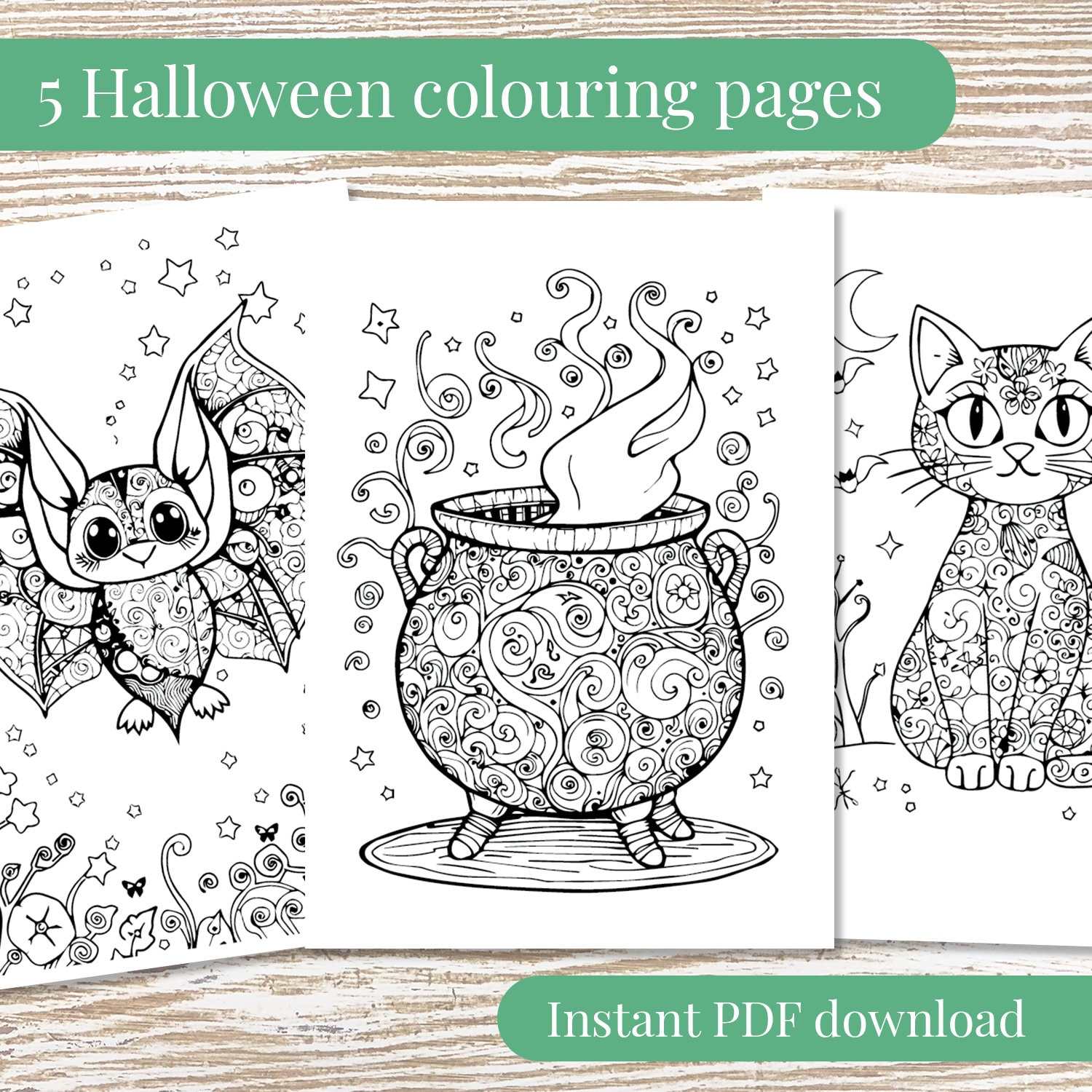5 Printable Halloween Zentangle Colouring Sheets, Cosy Halloween ...