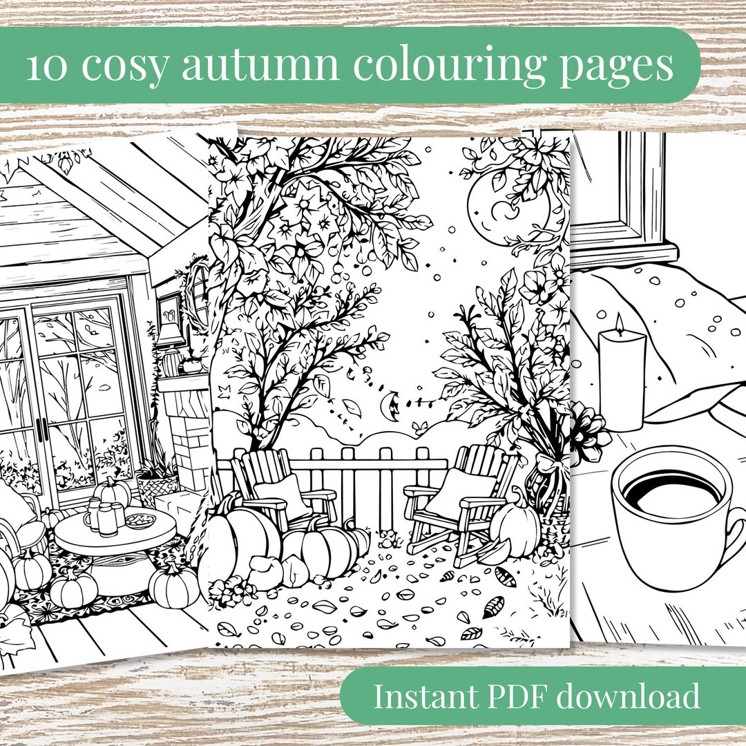 10 Printable Cosy Autumn Colouring Sheets, Fall Designs for Kids and ...