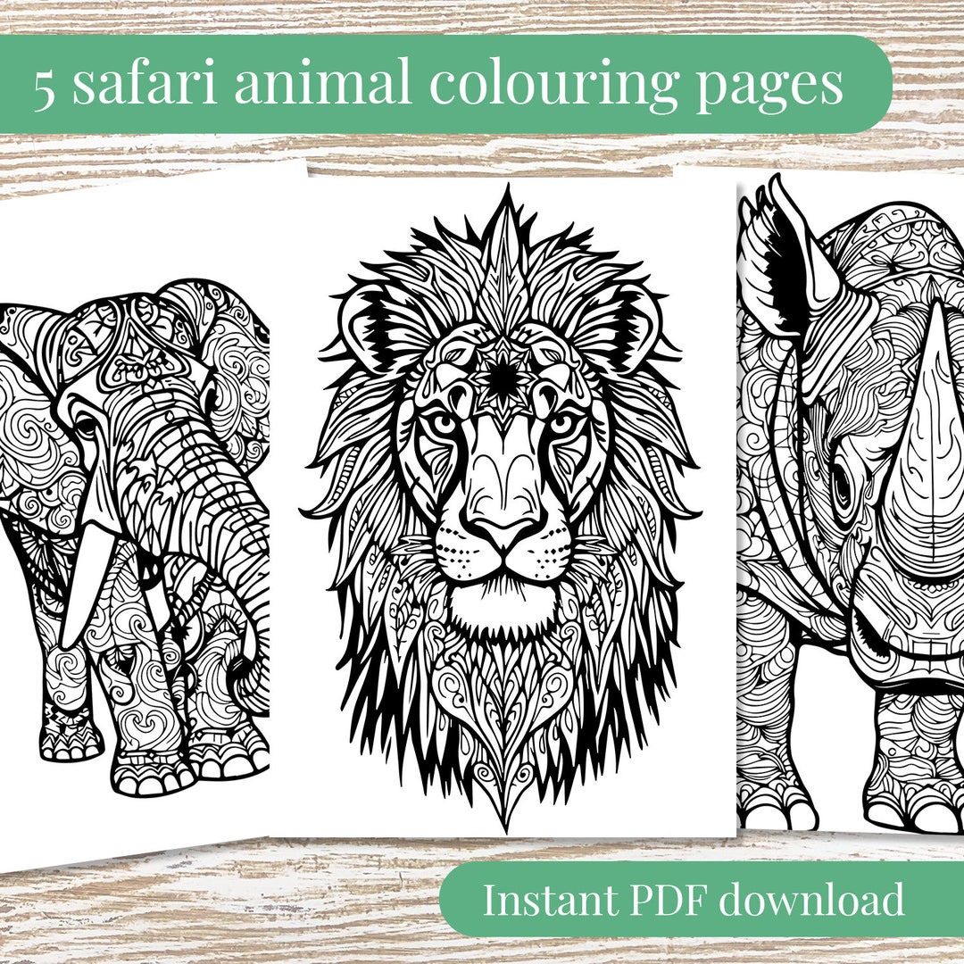 5 Printable Safari African Animal Colouring Sheets, Animal Designs for ...