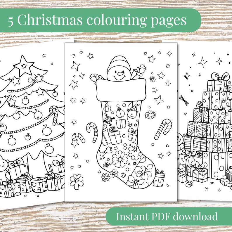 5 Printable Christmas Colouring Sheets, Christmas Holiday Activity ...