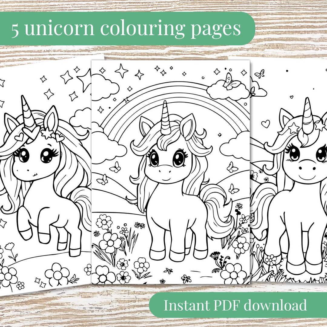 5 Printable Magical Unicorn Colouring Sheets, Animal Designs for Kids ...