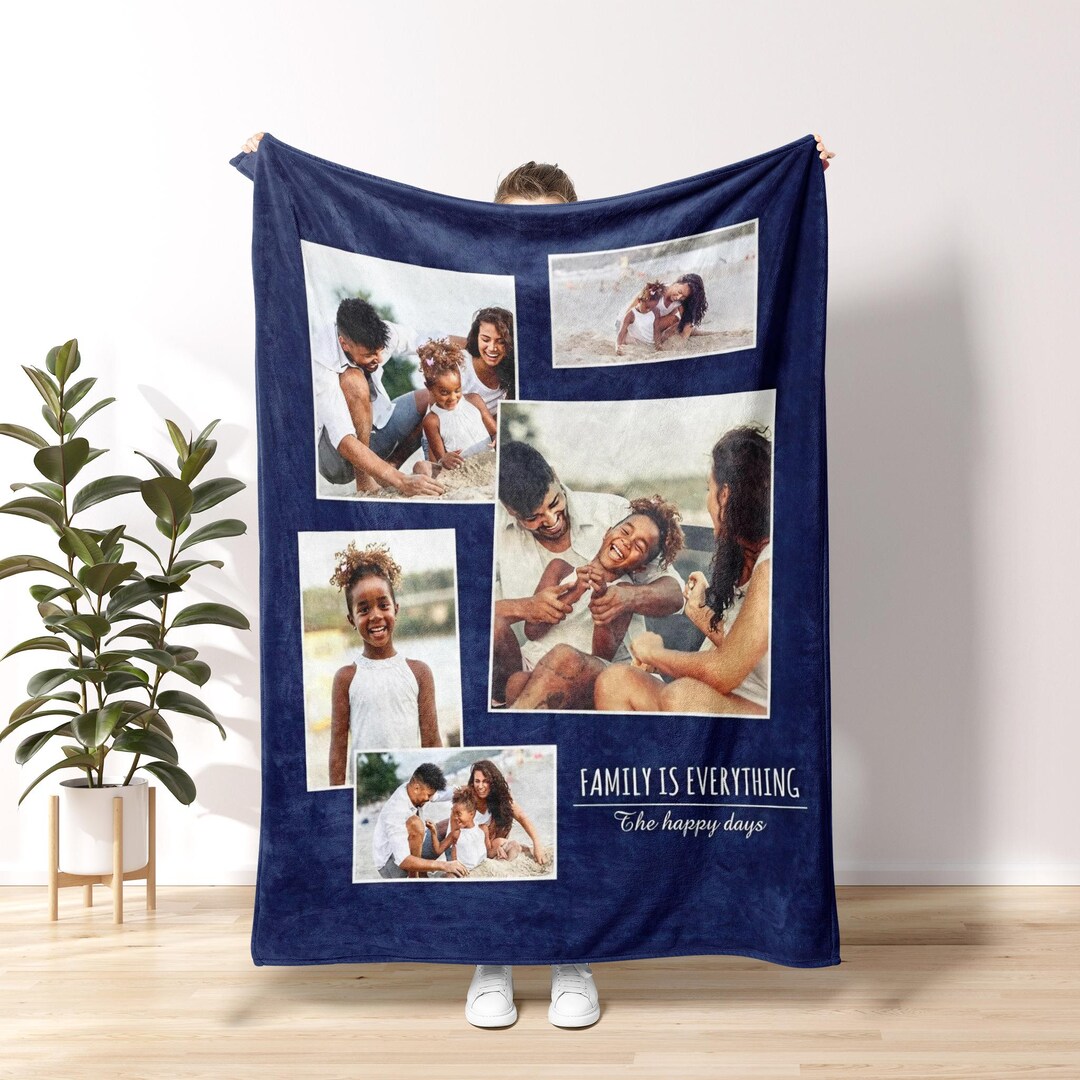 Custom Photo Blanket Collage, Picture Blanket With Text, Memorial ...