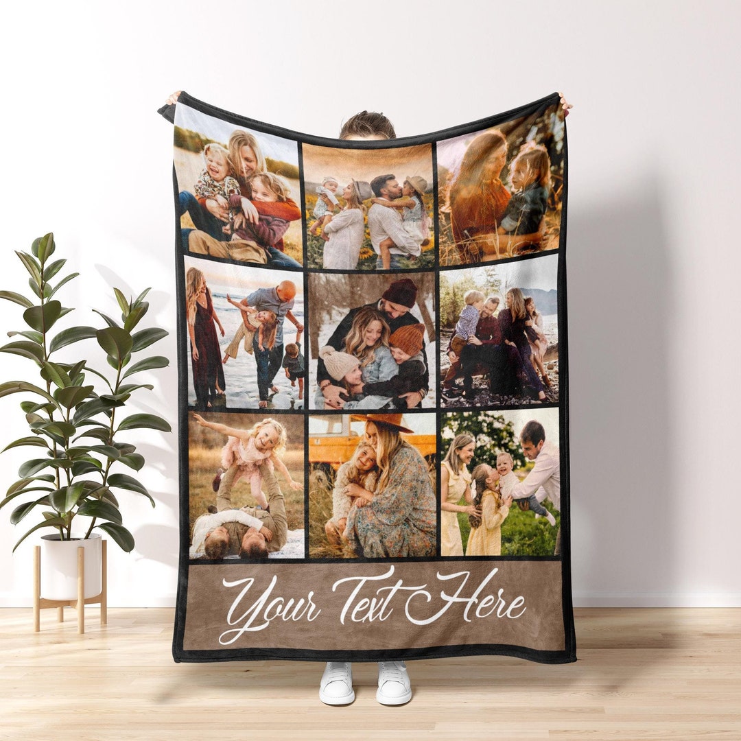 Custom Photo Blanket Collage, Picture Blanket With Text, Memorial ...