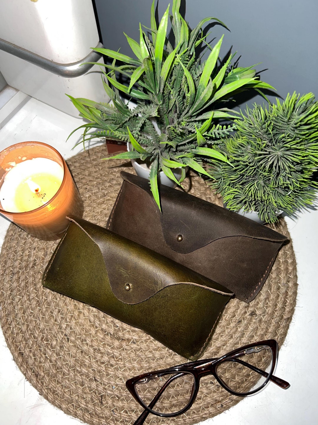 Personalized Leather Eyeglass Case, Reading Glasses Case, Buffalo ...