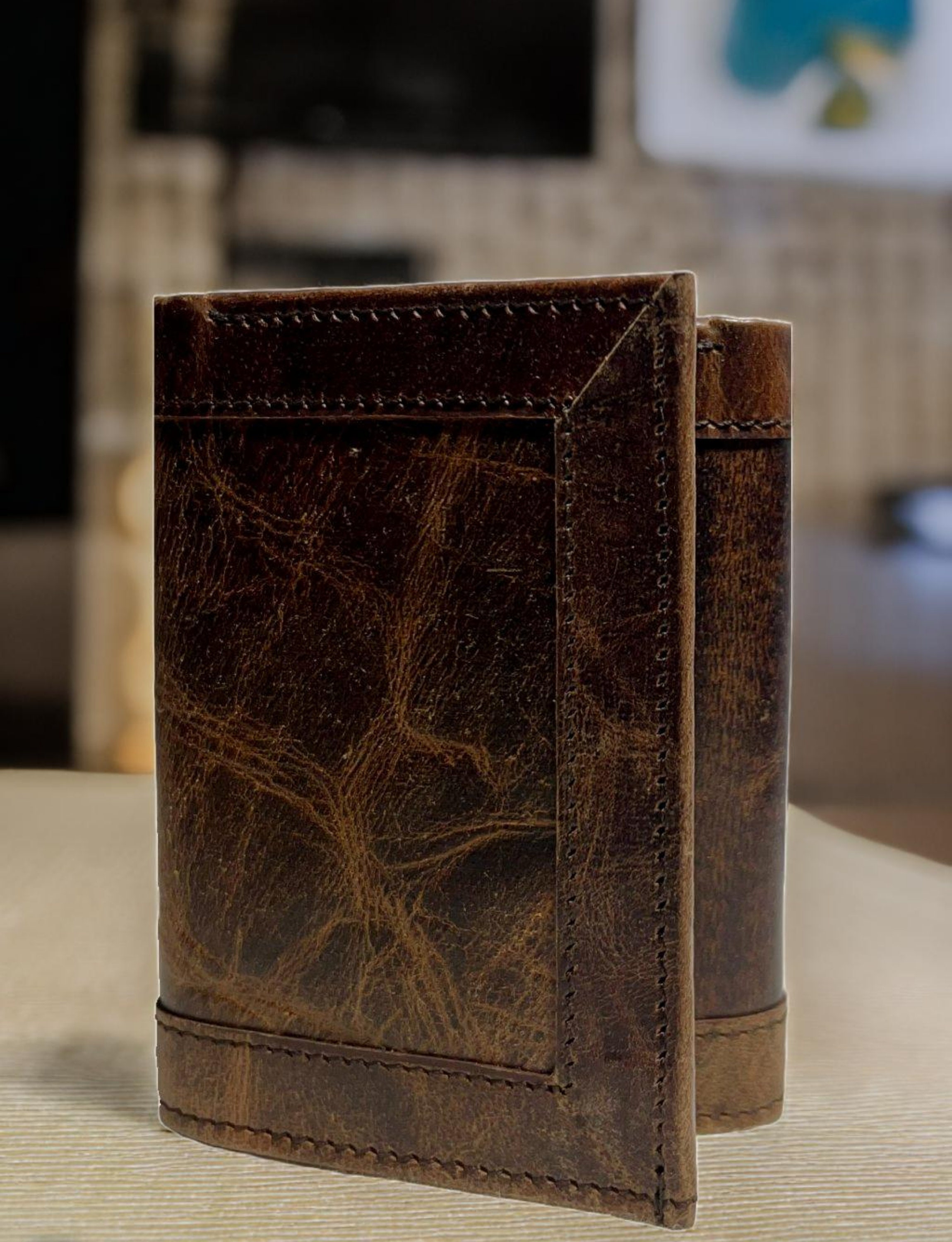 Personalized Brown Buffalo Small Leather Wallet Credit Card Holder With ...