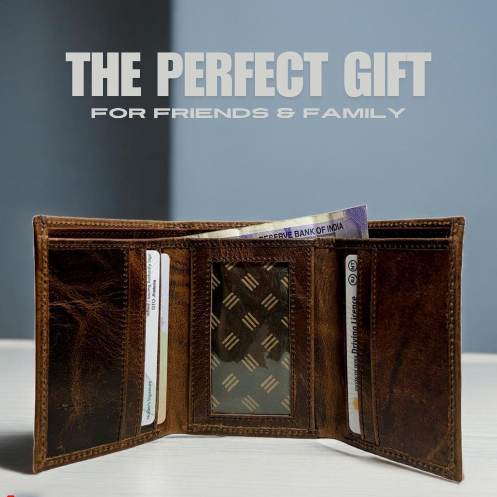 Personalized Brown Buffalo Small Leather Wallet Credit Card Holder With ...