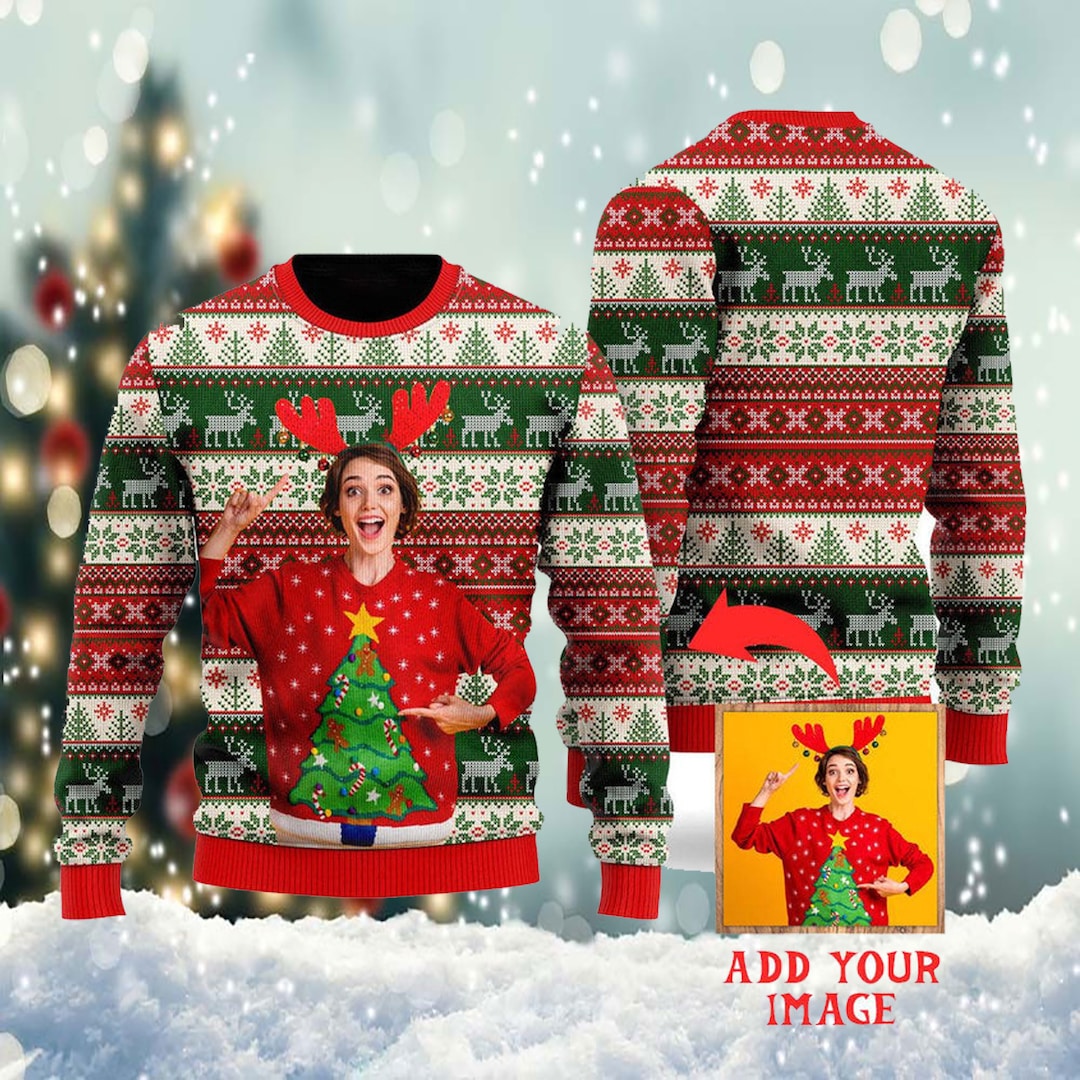 Custom Funny Face In Christmas Red Custom Christmas Sweaters - Etsy.de