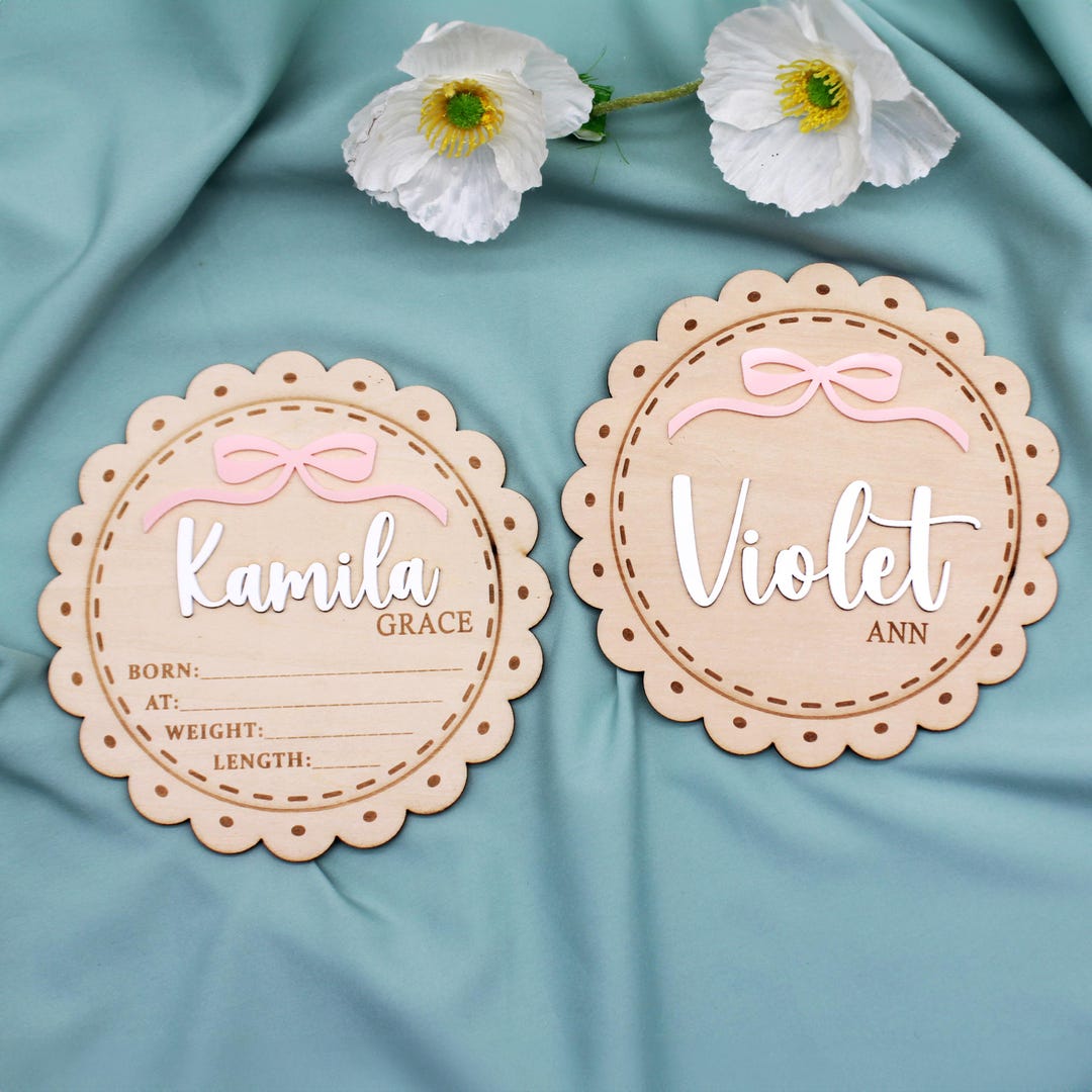 Handmade Baby Announcement Sign, Engraved Plywood Flower Decor - Etsy