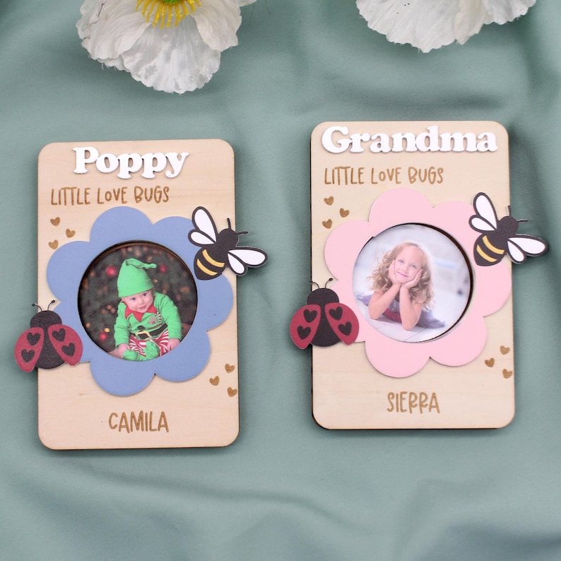 Personalized Wooden Photo Frame Gift for Grandma, Polaroid Style Magnet ...