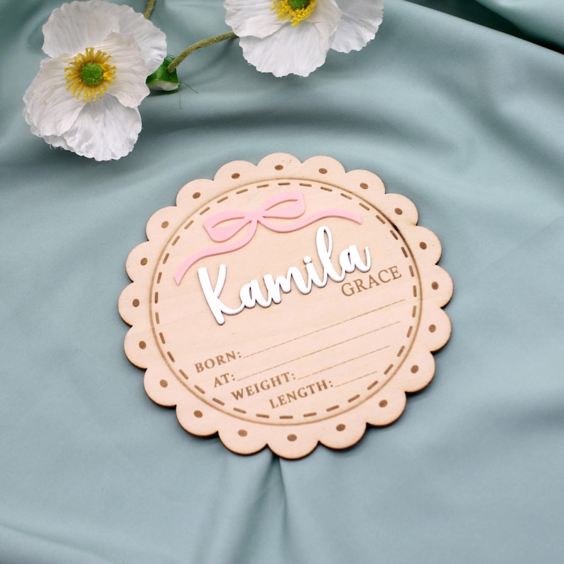Handmade Baby Announcement Sign, Engraved Plywood Flower Decor - Etsy