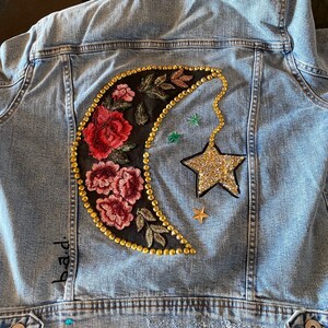Artist Painted Denim Jacket - Moon and Stars! - Etsy