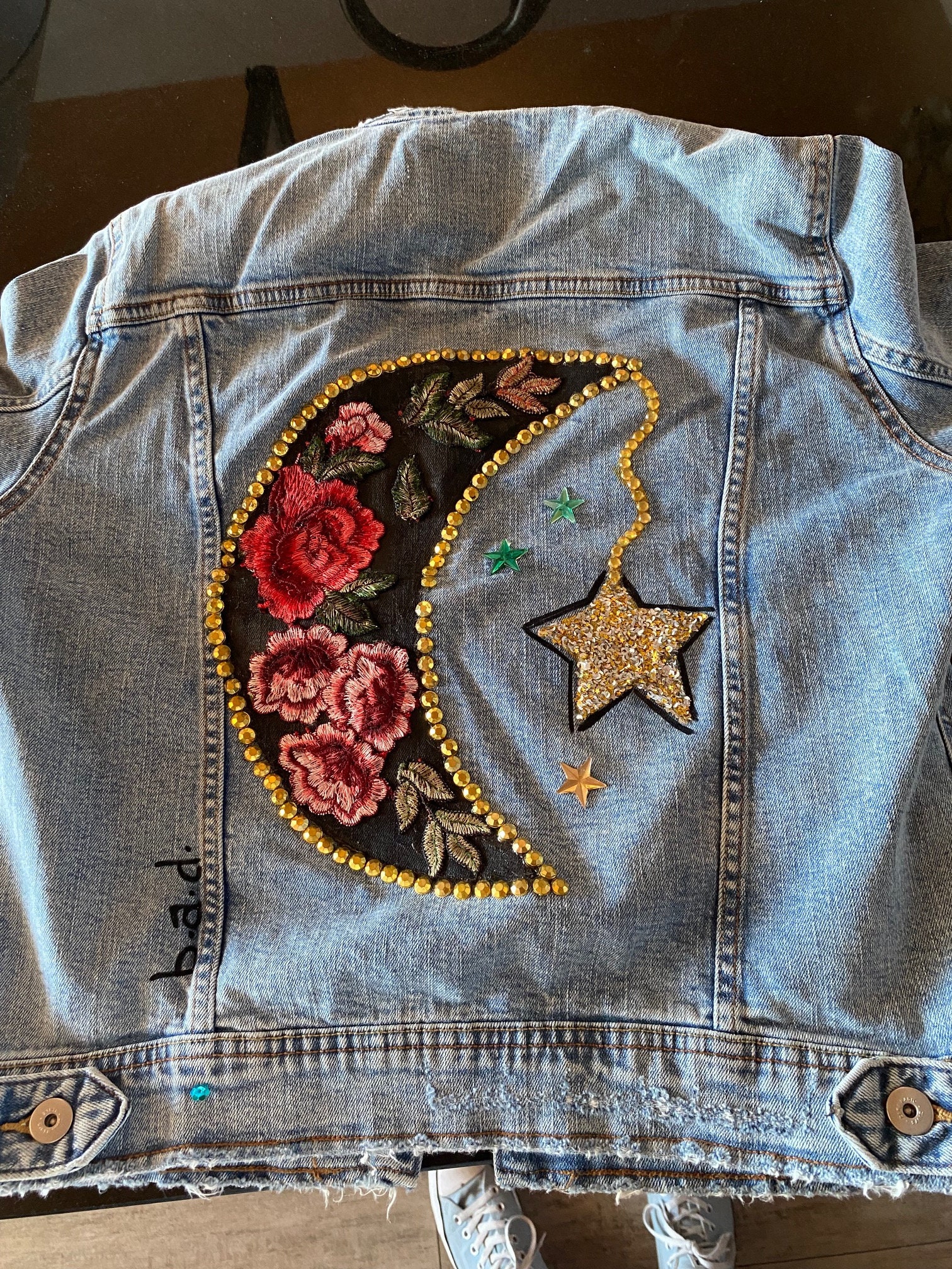 Artist Painted Denim Jacket - Moon and Stars! - Etsy