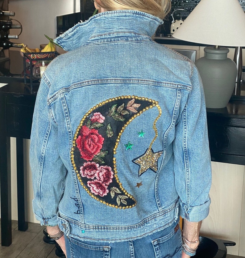 Artist Painted Denim Jacket - Moon and Stars! - Etsy