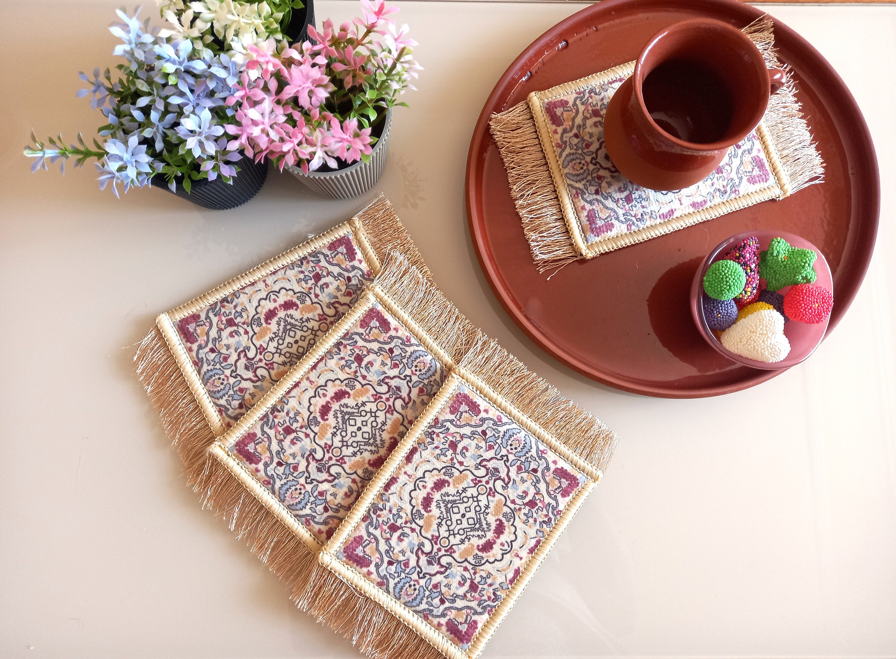 Coasters, Beautiful Turkish Rug Coasters, Persian Carpet Coasters, Mug ...
