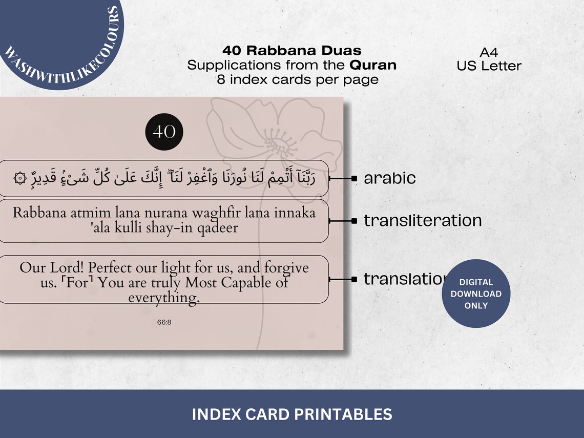 40 Rabbana Dua Supplications From the Quran Index Card Printables ...