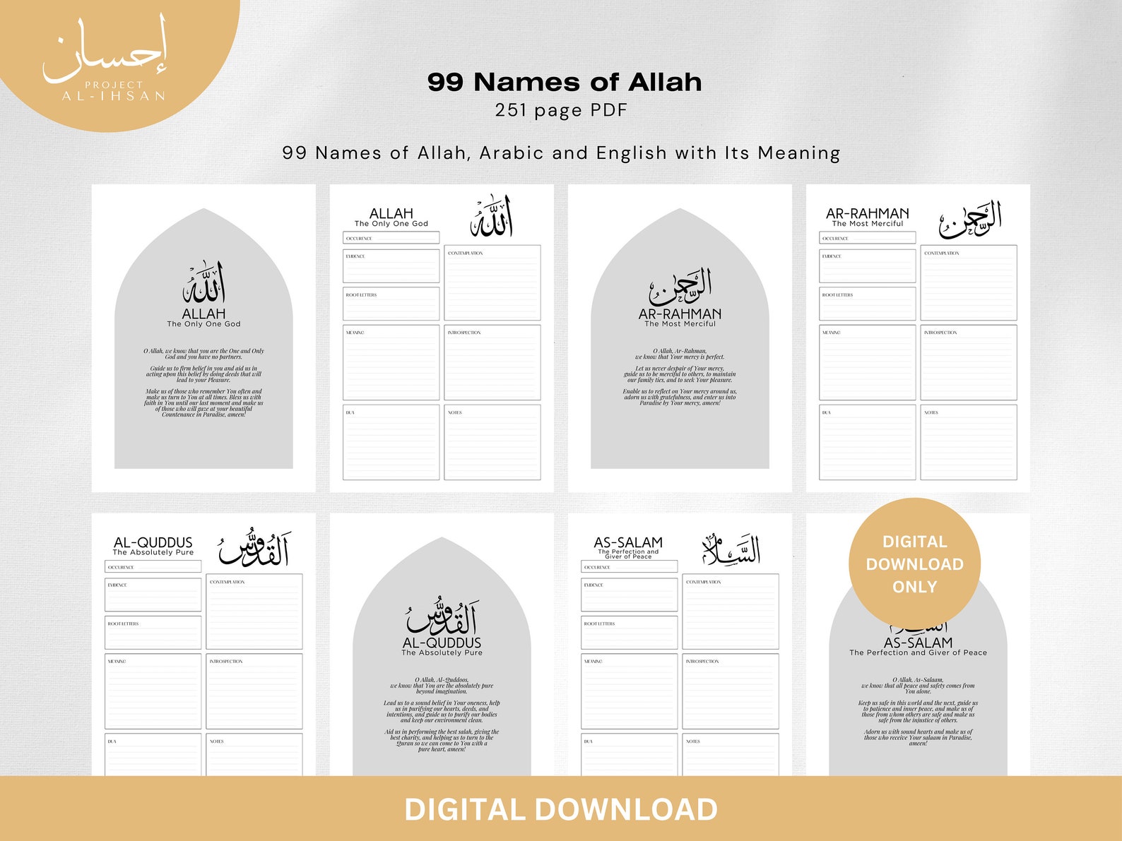 99 Names of Allah Journal Workbook: Islamic Study, Goodnotes ...