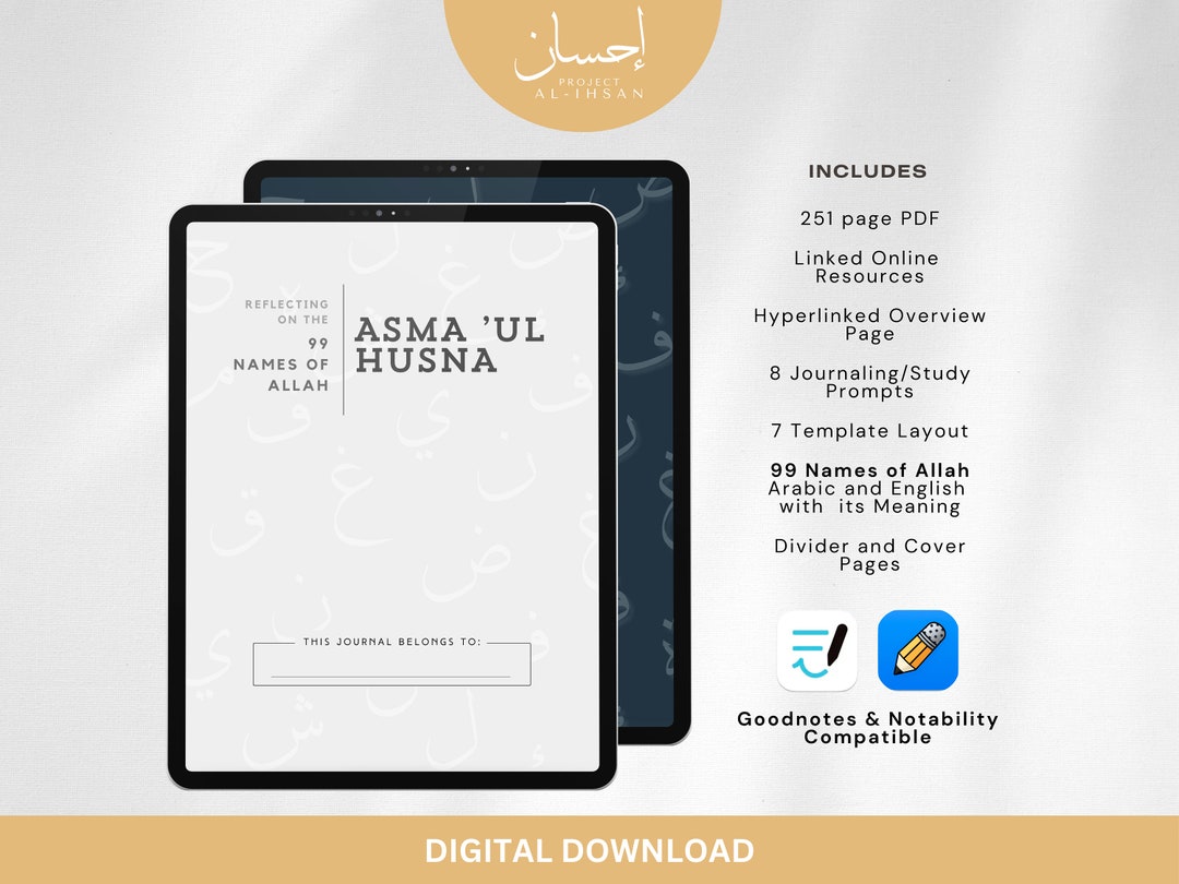 99 Names of Allah Asma Ul Husna Digital Journal Workbook Template Study ...