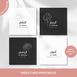 99 Names of Allah Asma Ul Husna Black and White Line Art Index Card ...