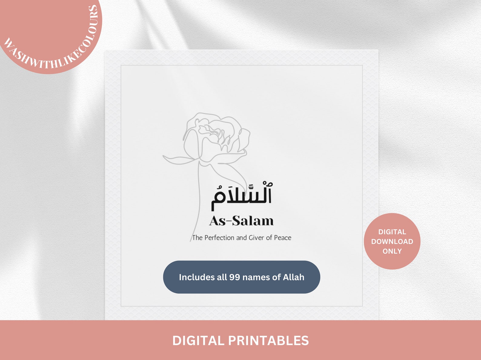 99 Names of Allah Asma Ul Husna Black and White Line Art Index Card ...