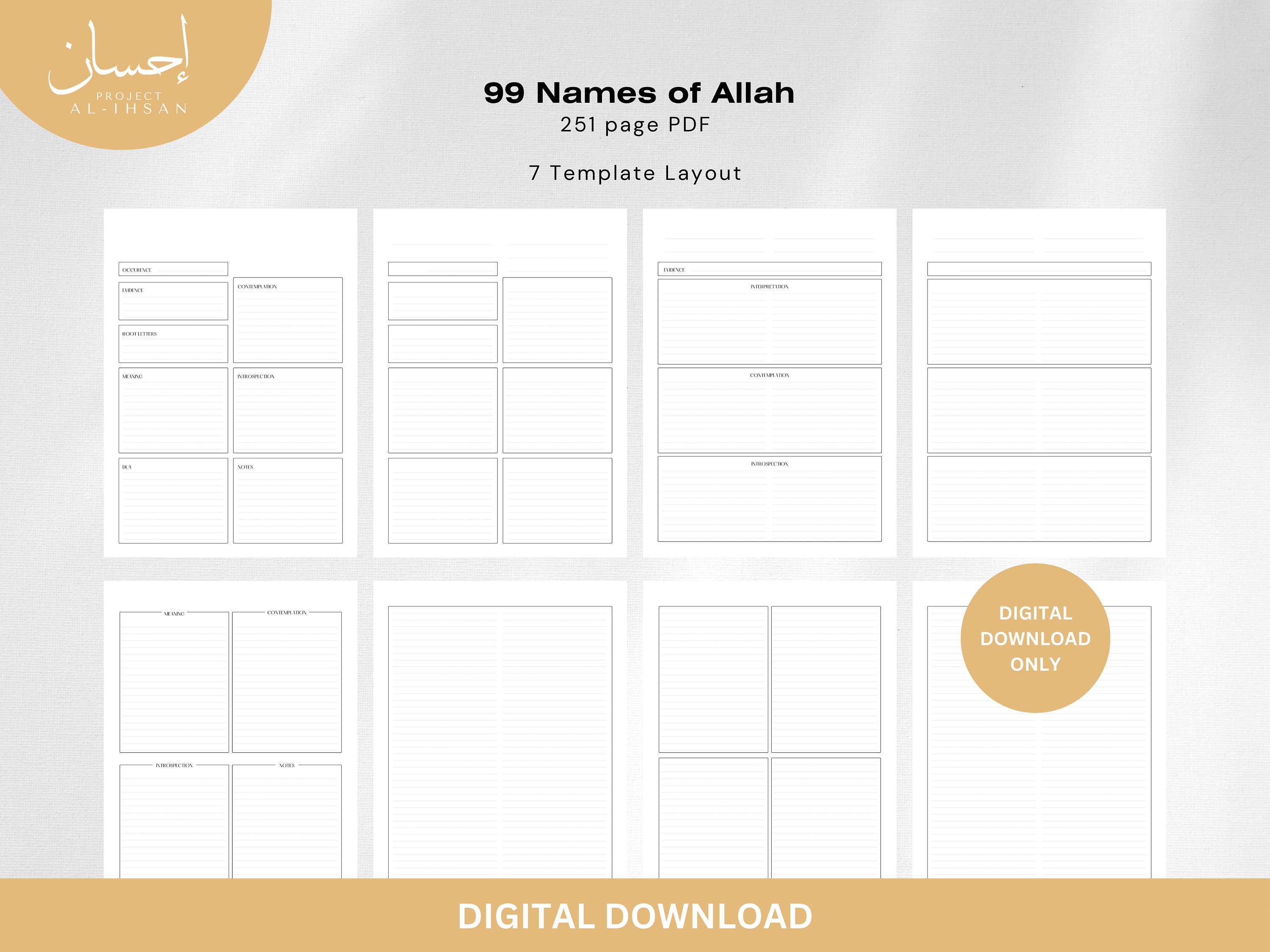99 Names of Allah Asma Ul Husna Digital Journal Workbook Template Study ...
