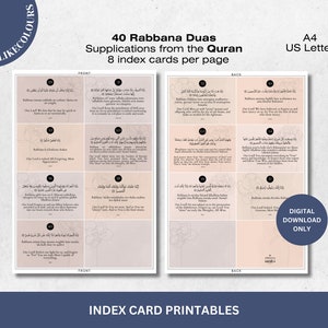 40 Rabbana Dua Supplications From the Quran Index Card Printables ...