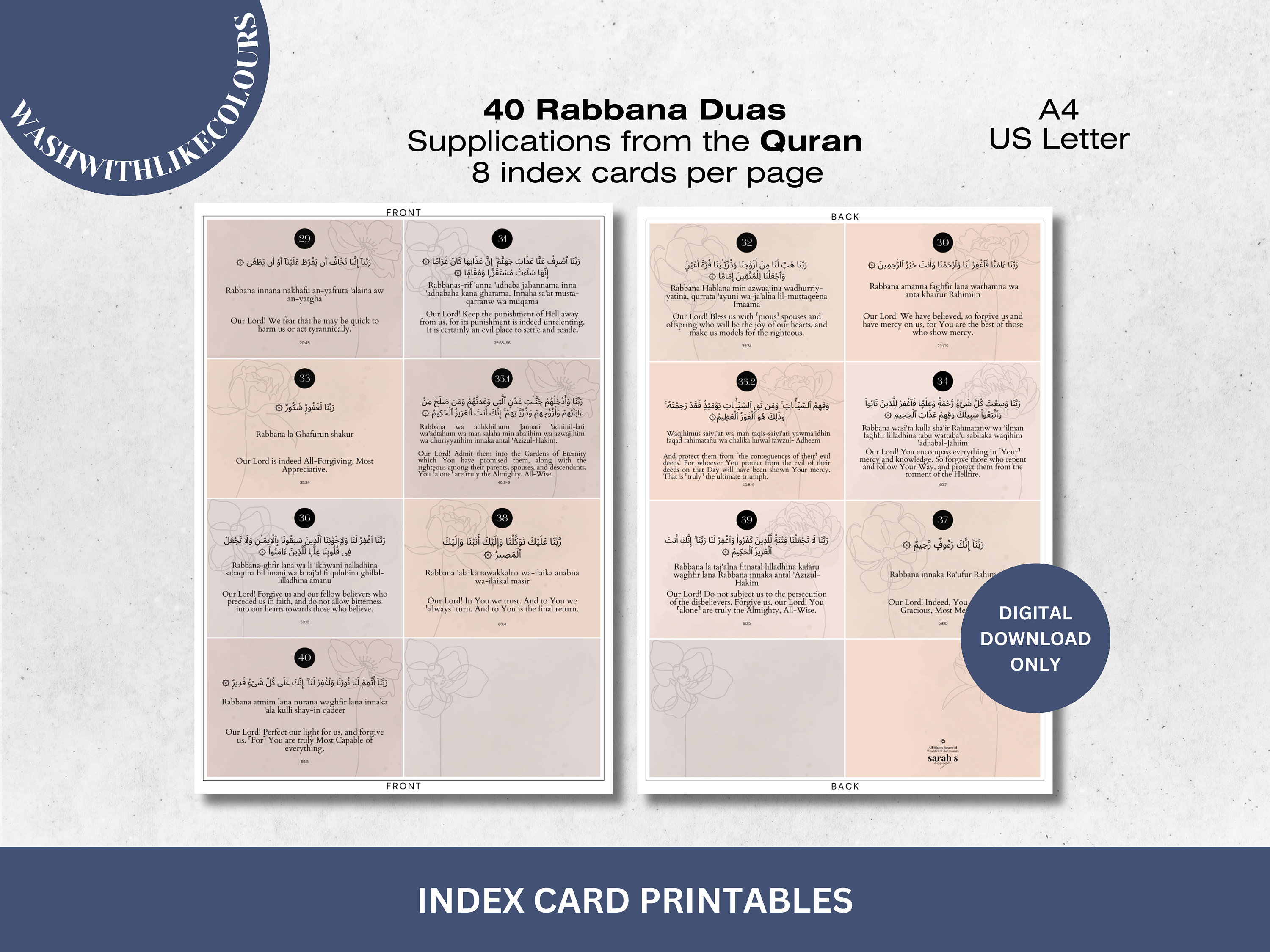 40 Rabbana Dua Supplications From the Quran Index Card Printables ...
