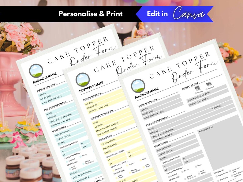 Digital Download Order Form for Personalised Cake Topper Editable Canva ...