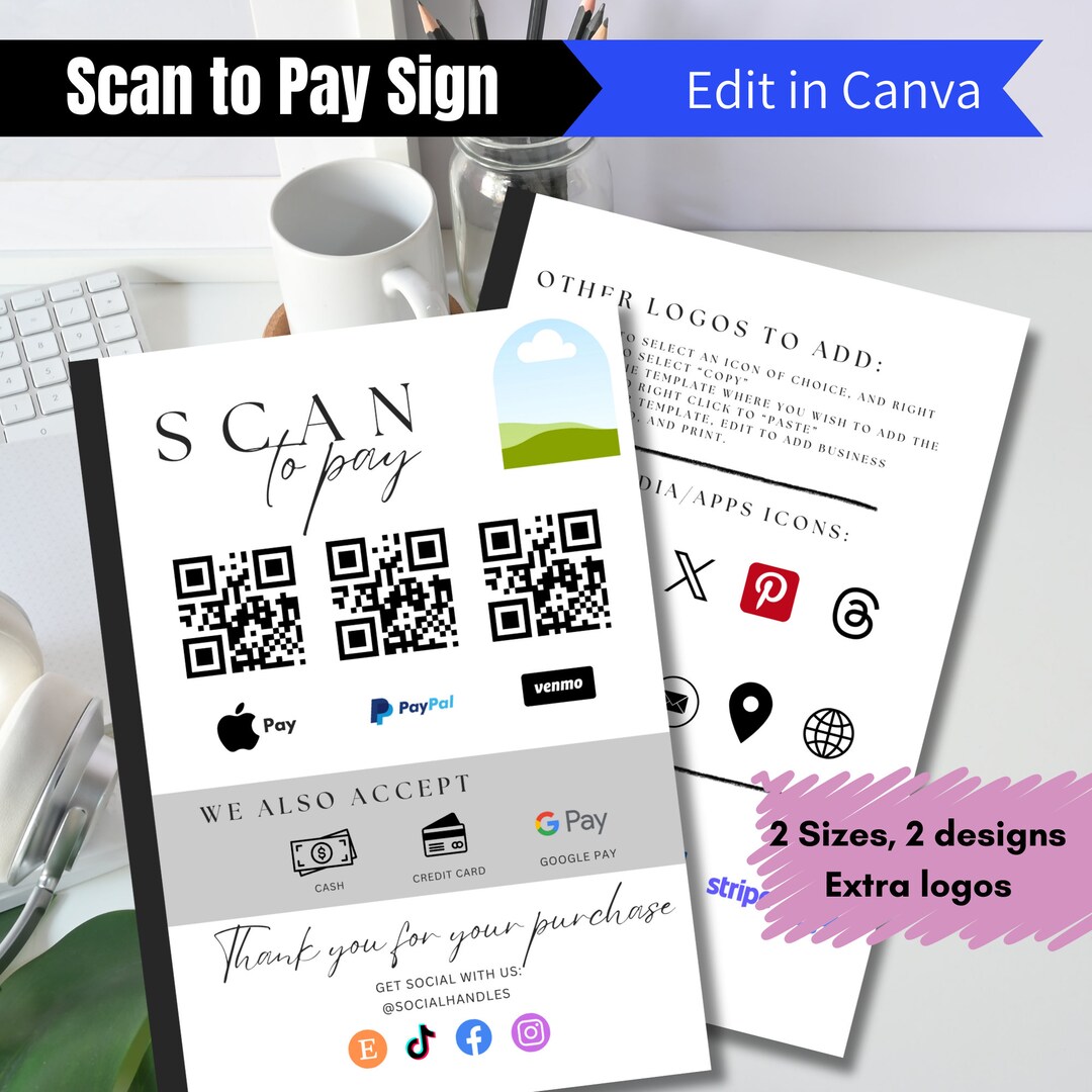 Business Scan to Pay Card, Editable QR Code, Payment Poster for Small ...