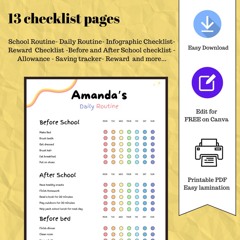 Editable Kids Chore Charts, Reward, Allowance, Screen Time, School ...