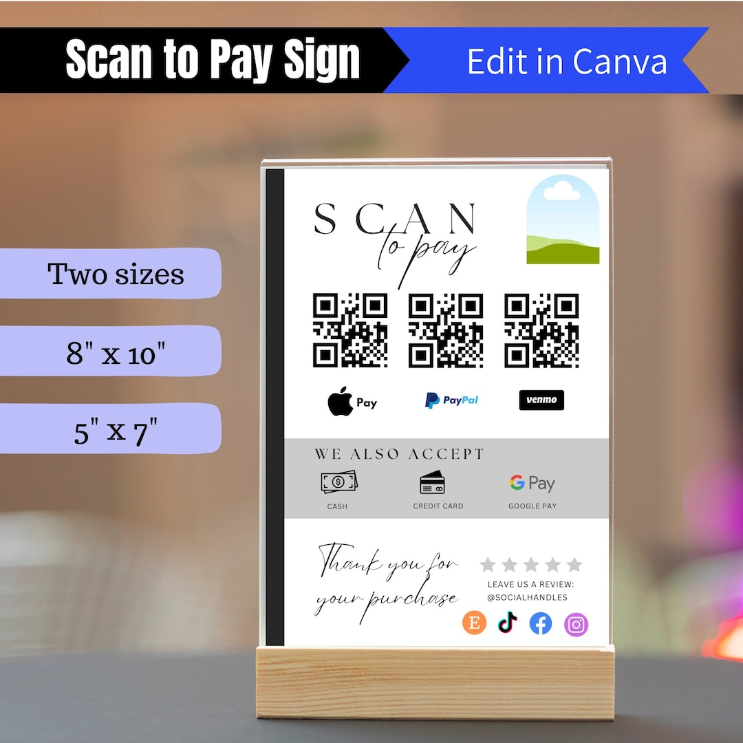 QR Code Sign to Pay, Editable QR Code, Acrylic Scan to Pay Poster ...