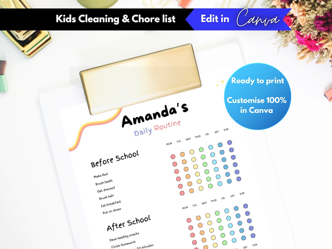 Colourful Kids Cleaning Chart, Chore Checklist, Kids Reward List ...
