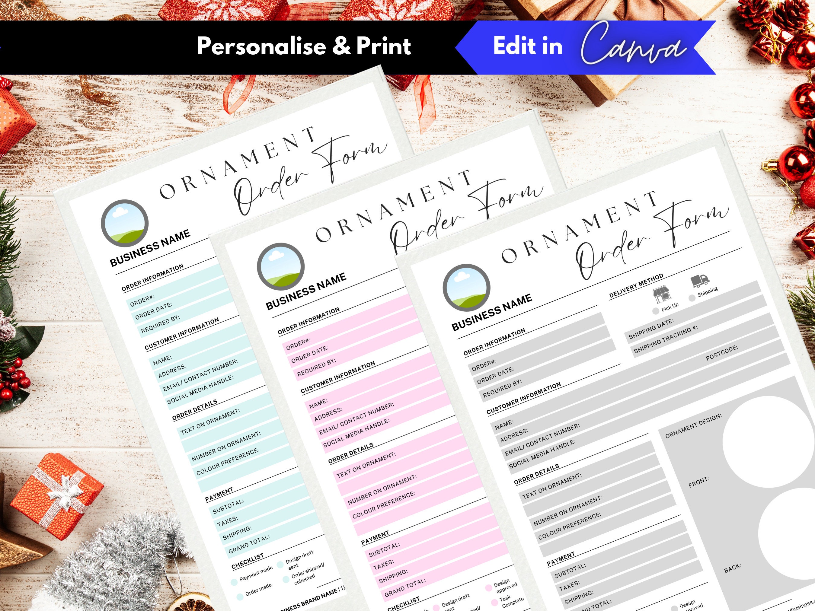 Digital Download Order Form for Personalised Christmas Ornaments ...