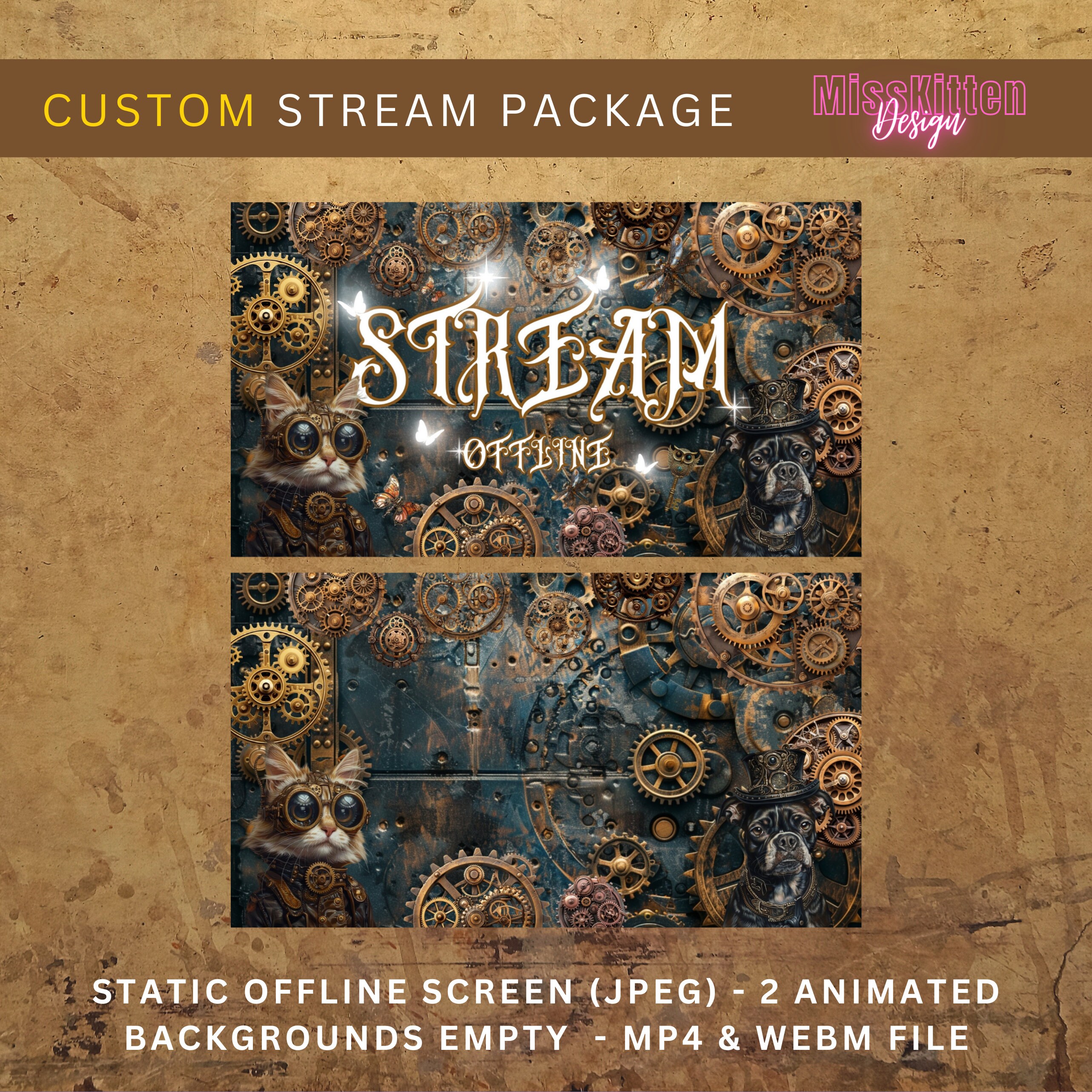 Animated Twitch Stream Overlay Screen Set, Steampunk Overlay, Twitch ...