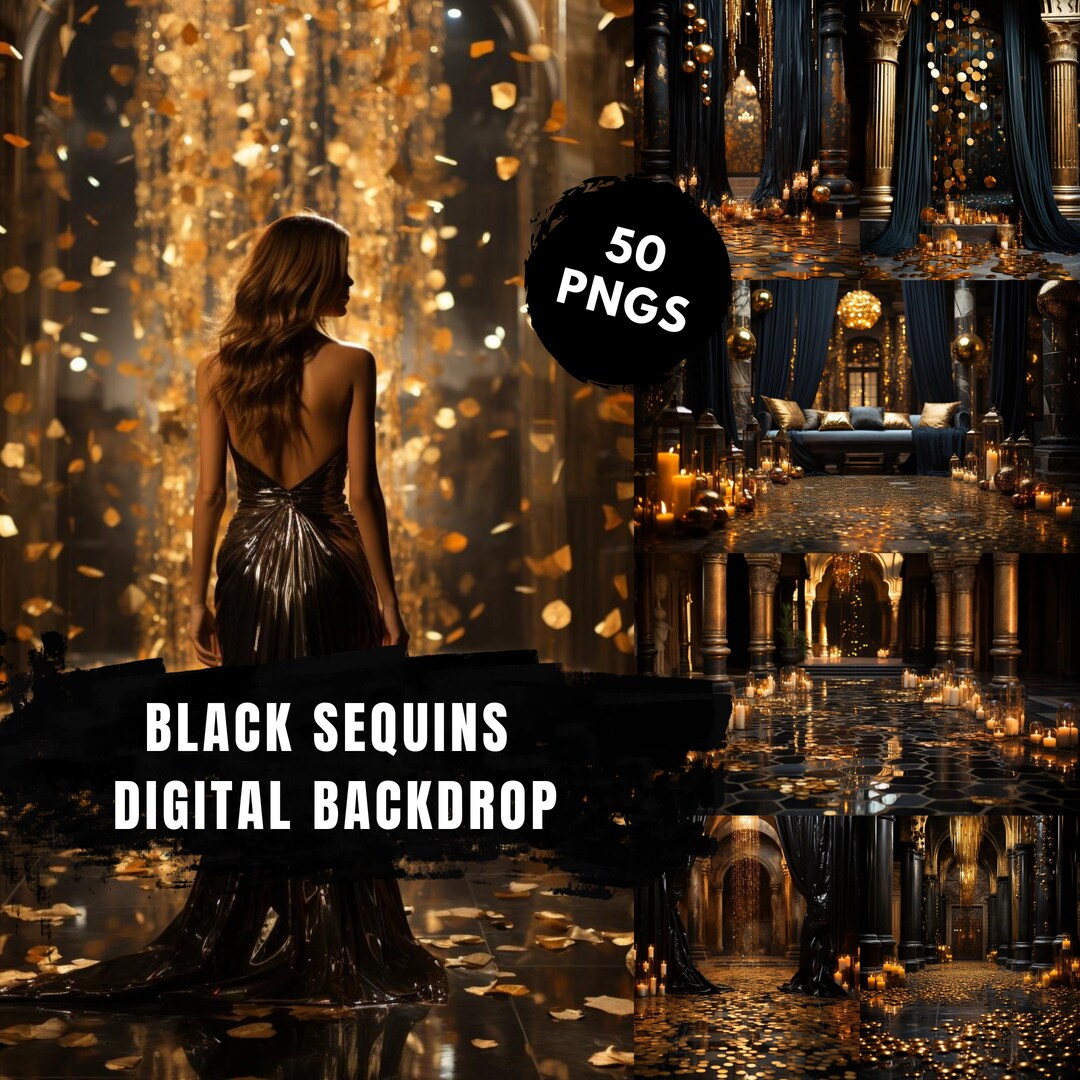 Luxury Gold Sequin Photography Backdrop, Black and Gold Glitter ...