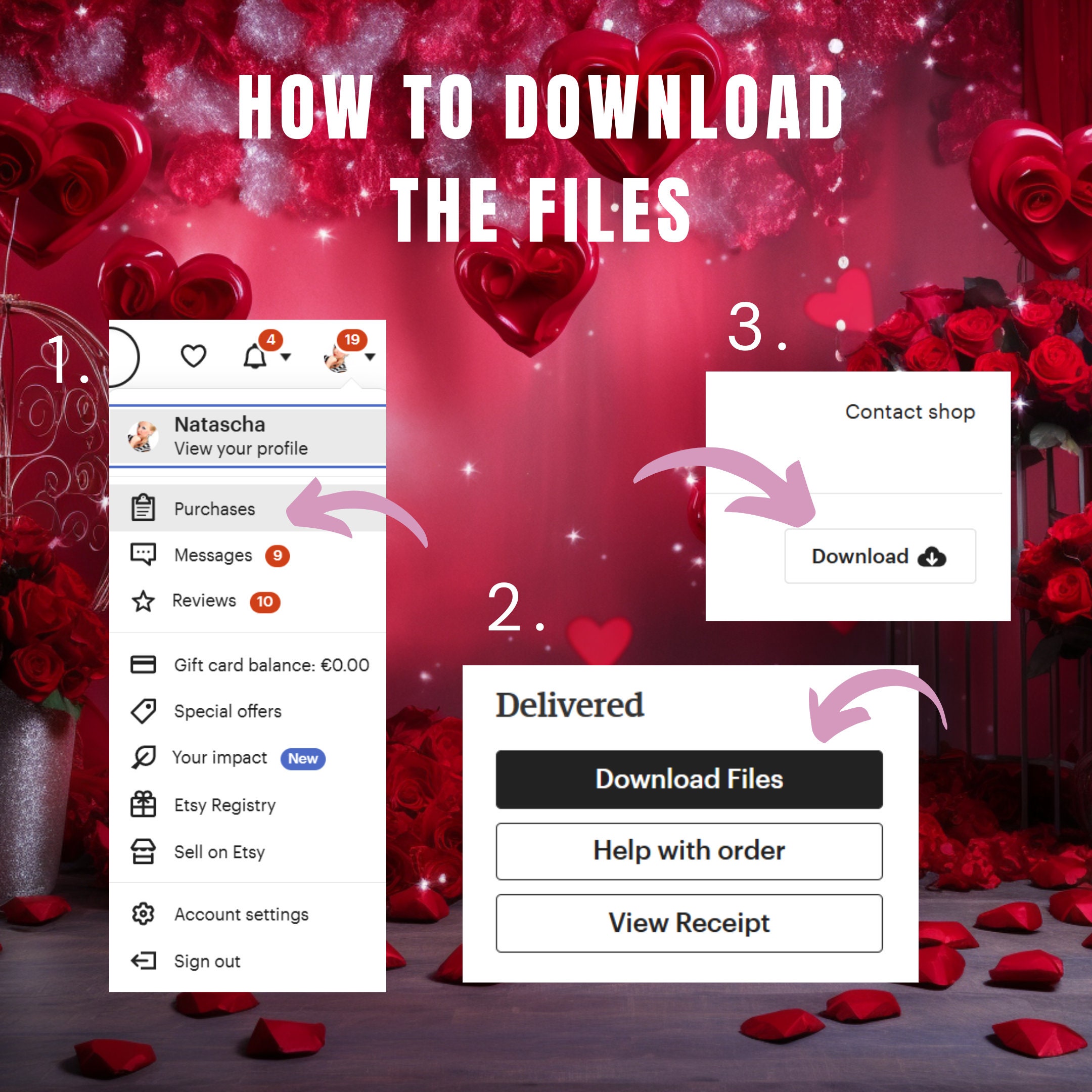 Valentines Day Digital Background, Red Heart, Love Background XXL ...