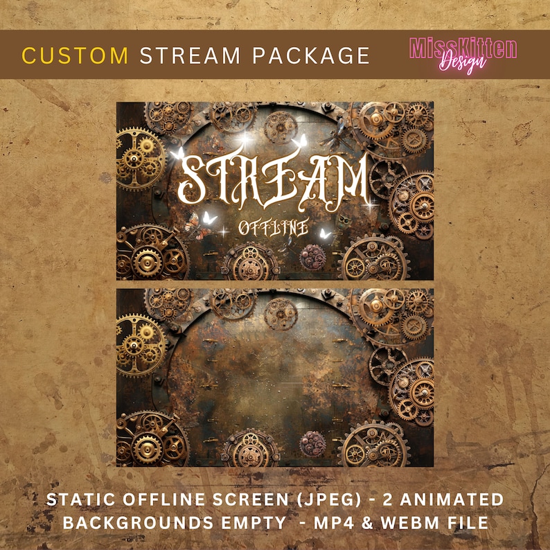 Animated Twitch Stream Overlay Screen Set, Steampunk Overlay, Twitch ...