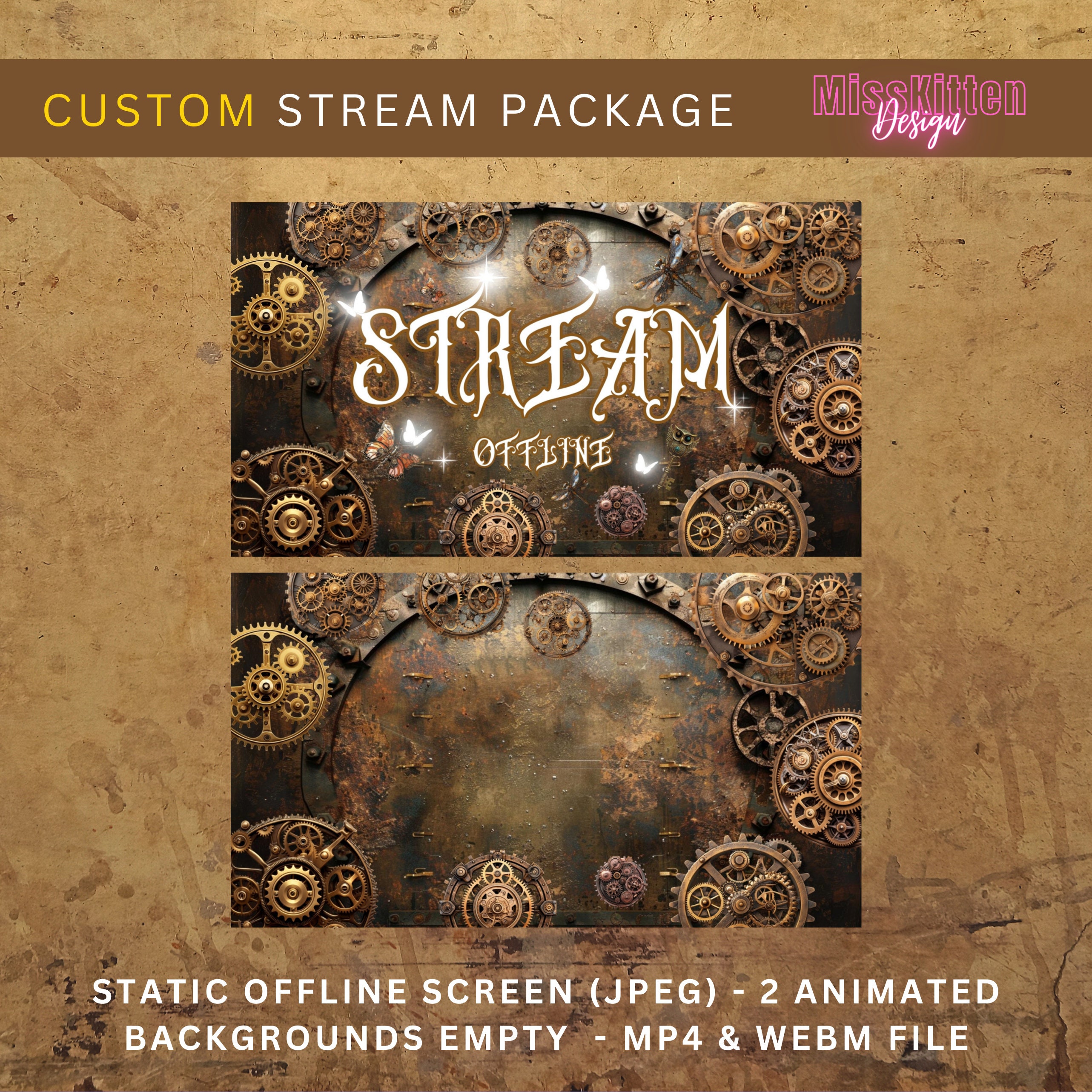 Animated Twitch Stream Overlay Screen Set, Steampunk Overlay, Twitch ...