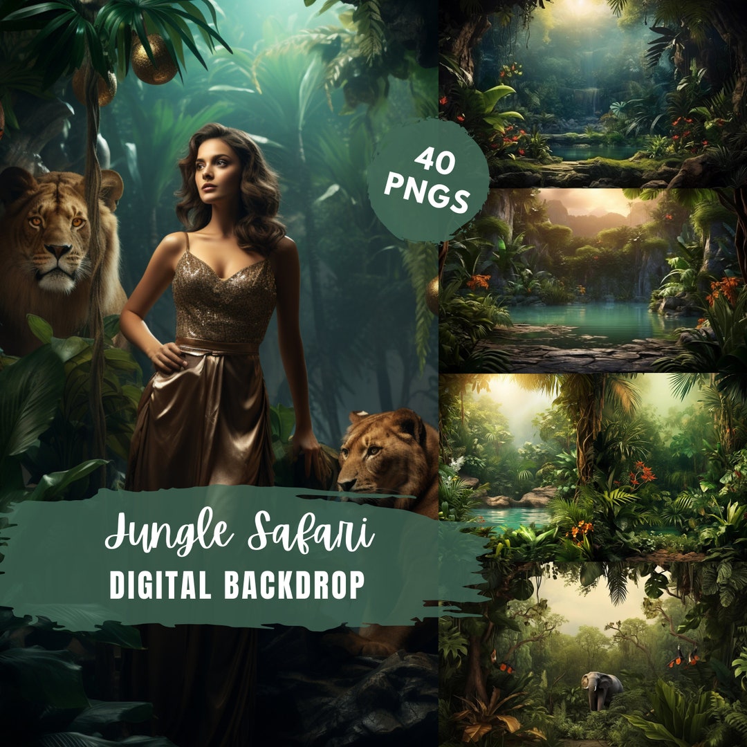 Jungle Safari Digital Backdrop, Jungle Palms , Studio Backdrop Overlay ...