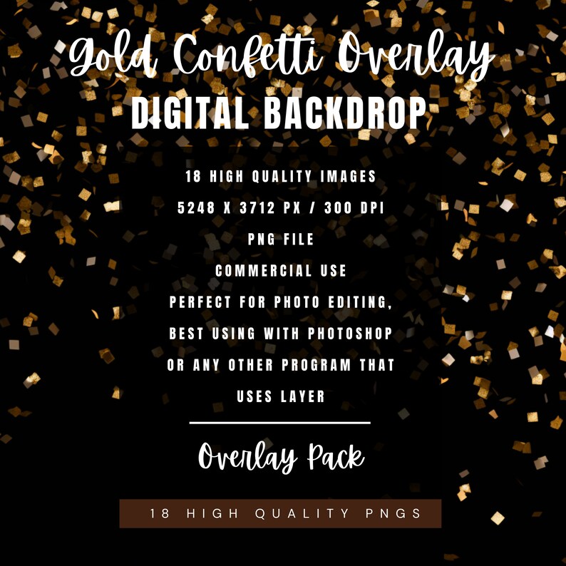 Gold Confetti Overlay for Photo Editing, Silvester Overlay, Digital ...