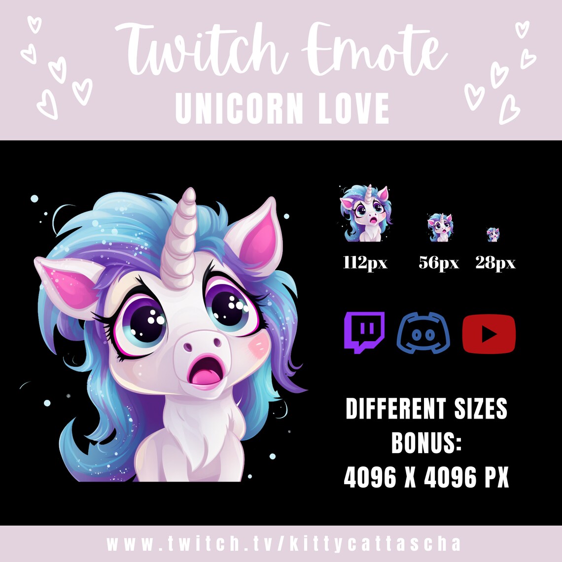 Pastel Unicorn Emote for Twitch Streamers, Youtube, Discord, Chibi ...