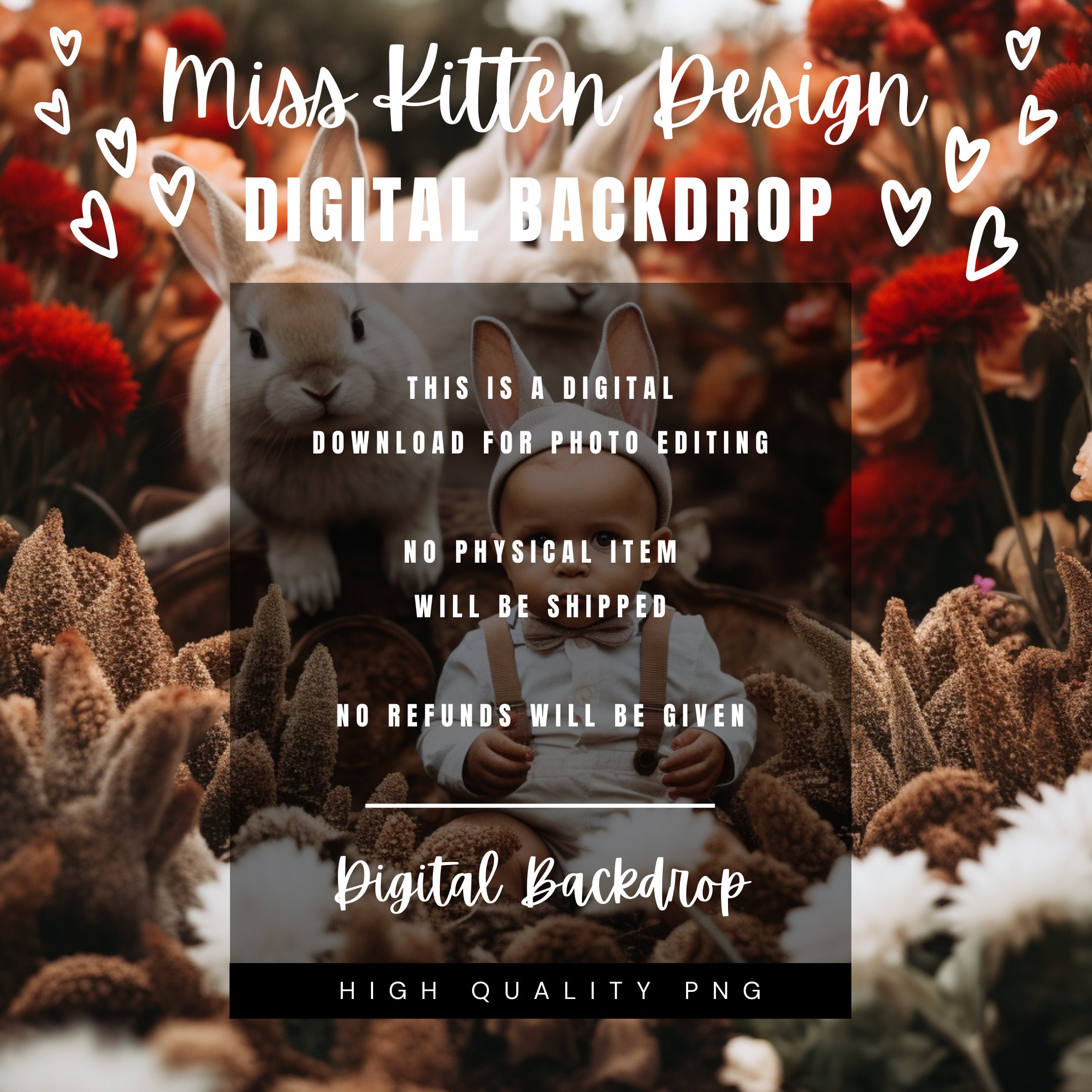 Easter Bunny Flower Digital Backdrop for Children, Kids,t Oddler ...