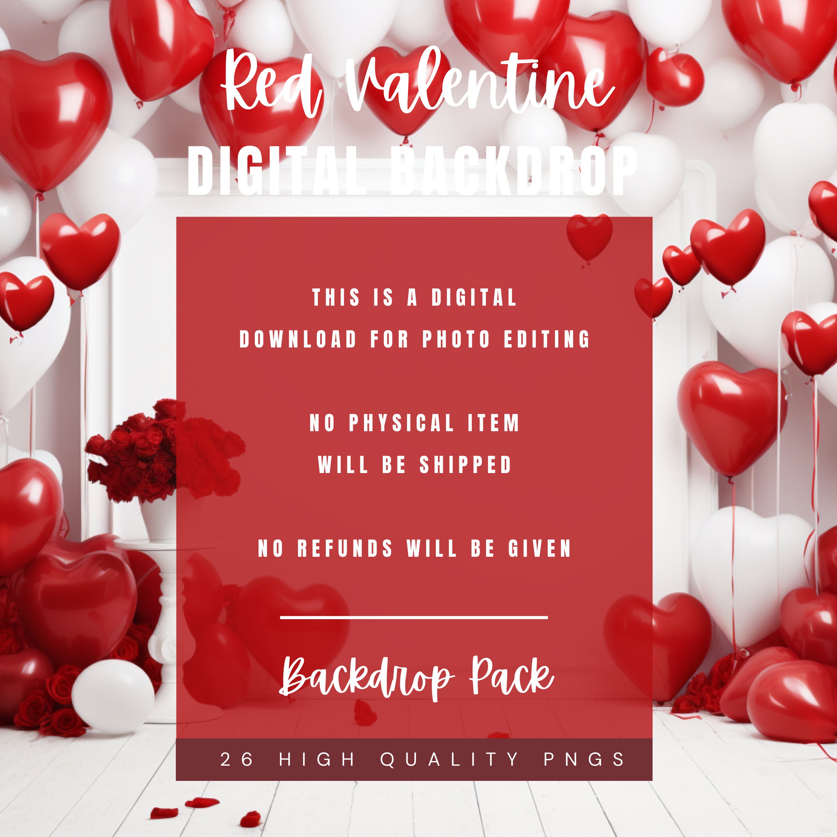 Valentines Day Digital Background, Red Heart, Love Background Bundle ...