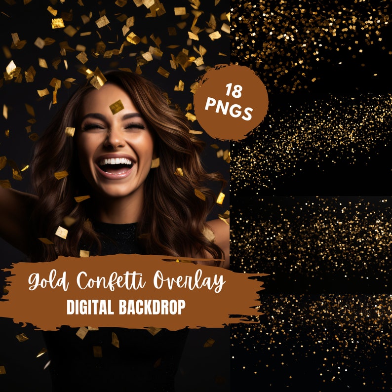 Gold Confetti Overlay for Photo Editing, Silvester Overlay, Digital ...
