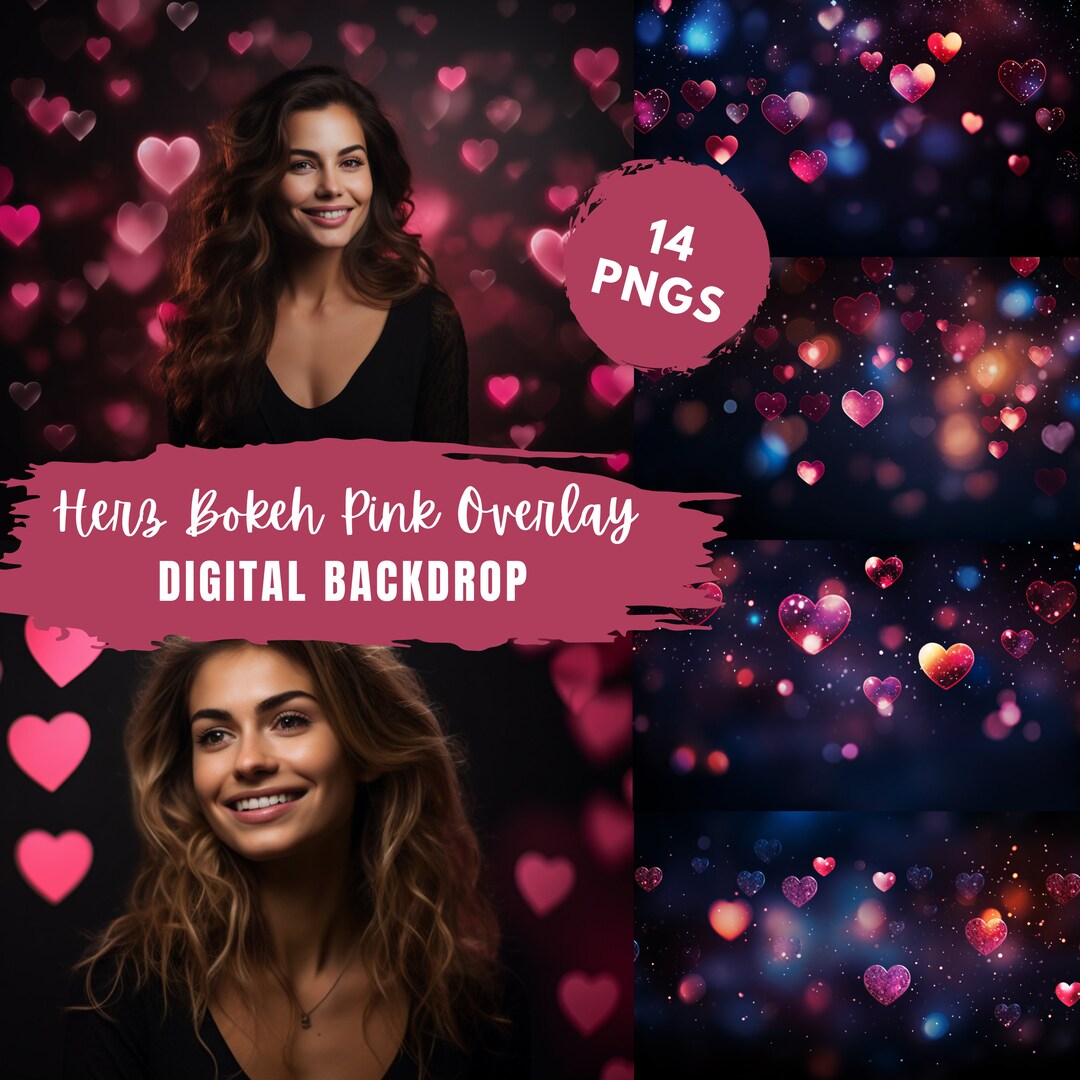 Pink Herz Bokeh Overlay for Photo Editing, Digital Backdrop Overlay ...