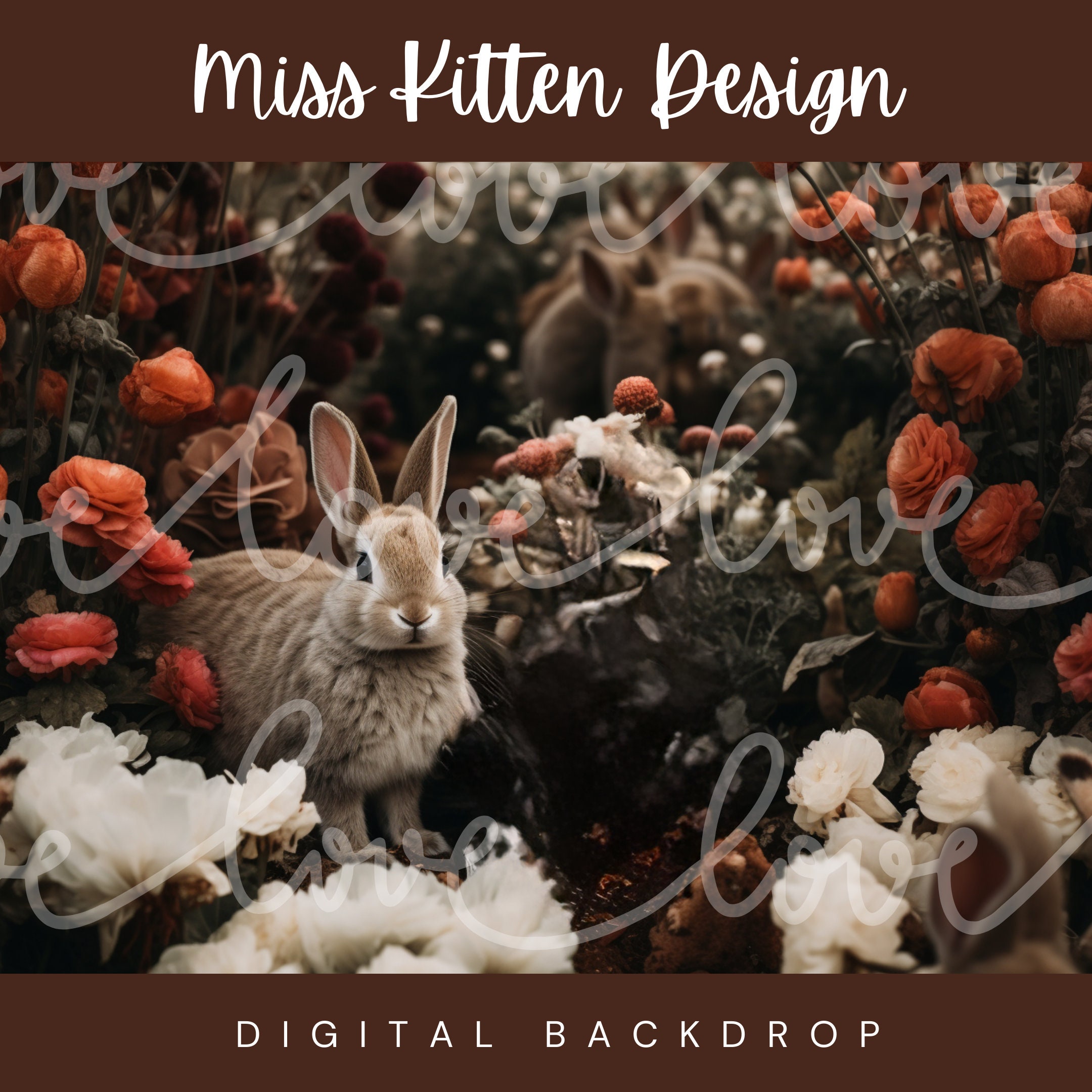 Easter Bunny Flower Digital Backdrop for Children, Kids,t Oddler ...