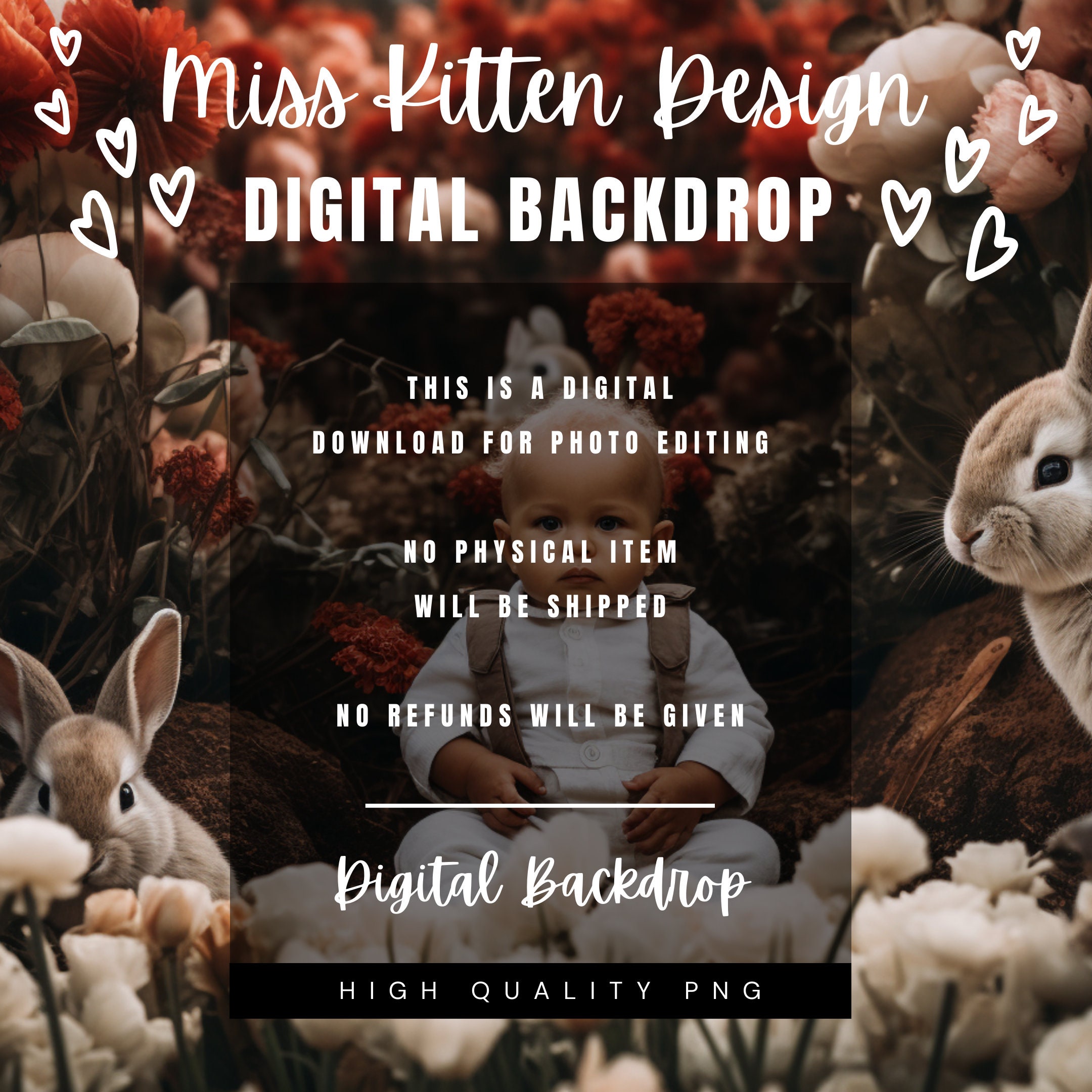 Easter Bunny Flower Digital Backdrop for Children, Kids,t Oddler ...