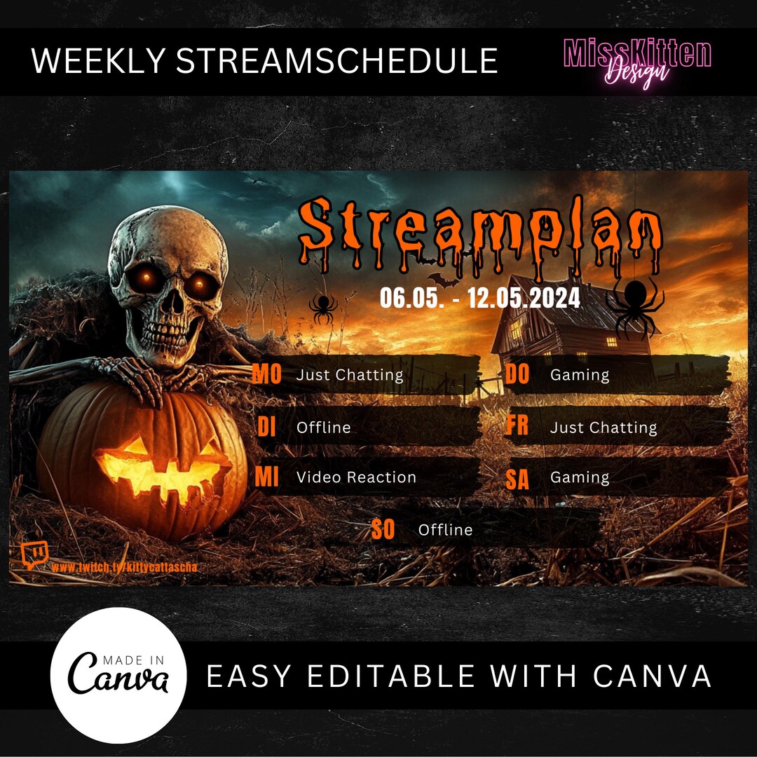 Twitch Stream Schedule Template Halloween Weekly Streaming Planner ...
