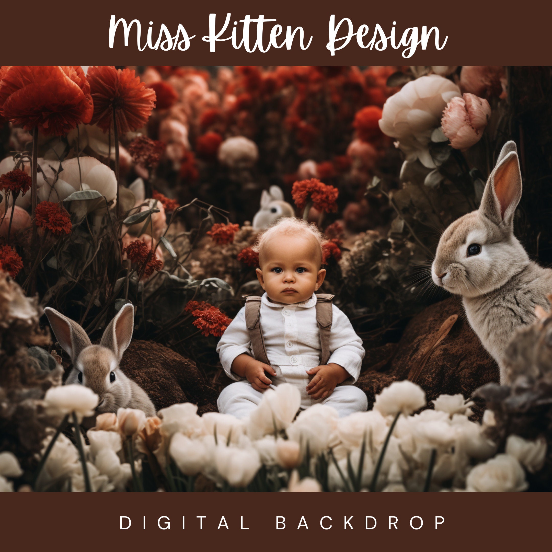 Easter Bunny Flower Digital Backdrop for Children, Kids,t Oddler ...