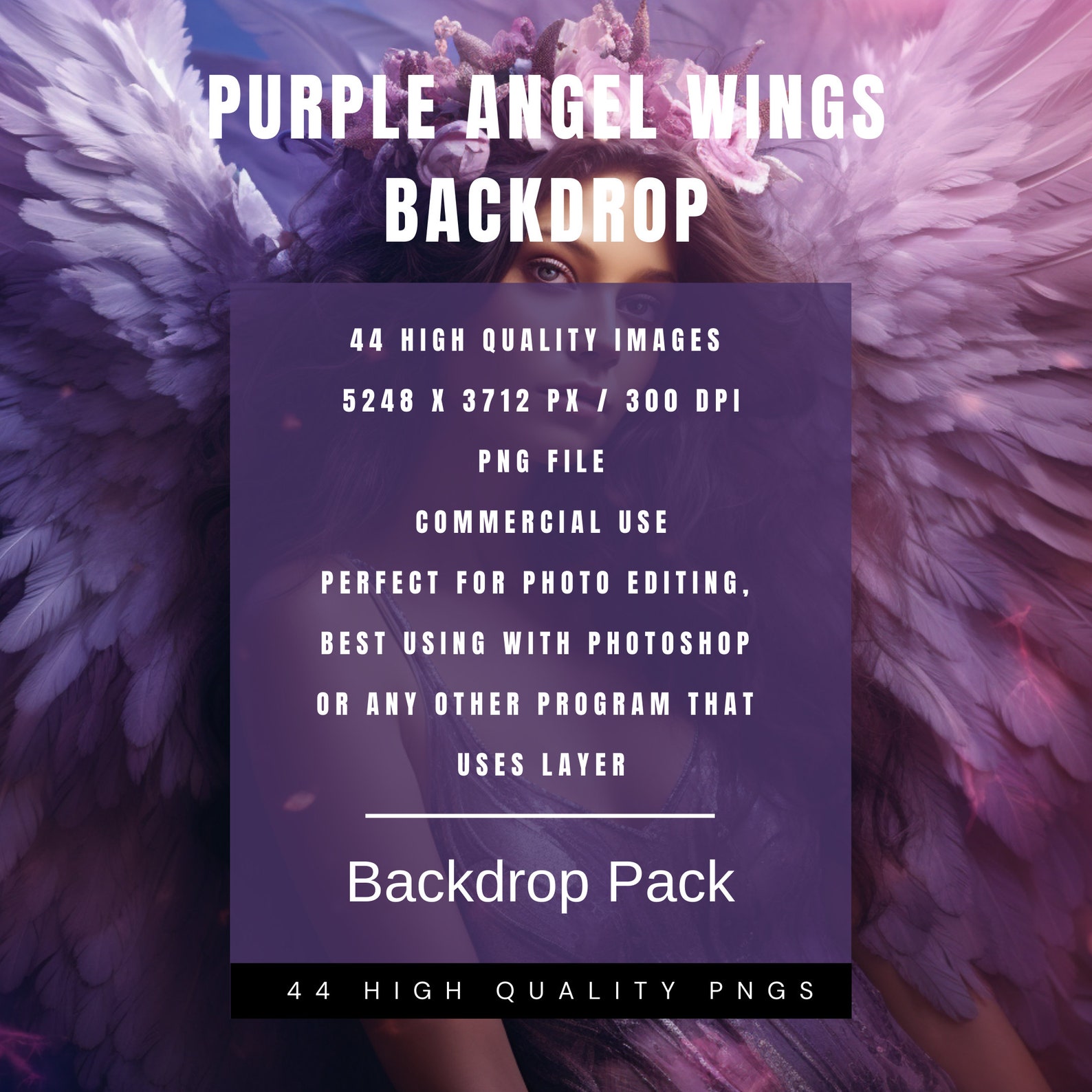 Digital Backdrop Purple Angel Wings for Photo Editing, Maternity ...